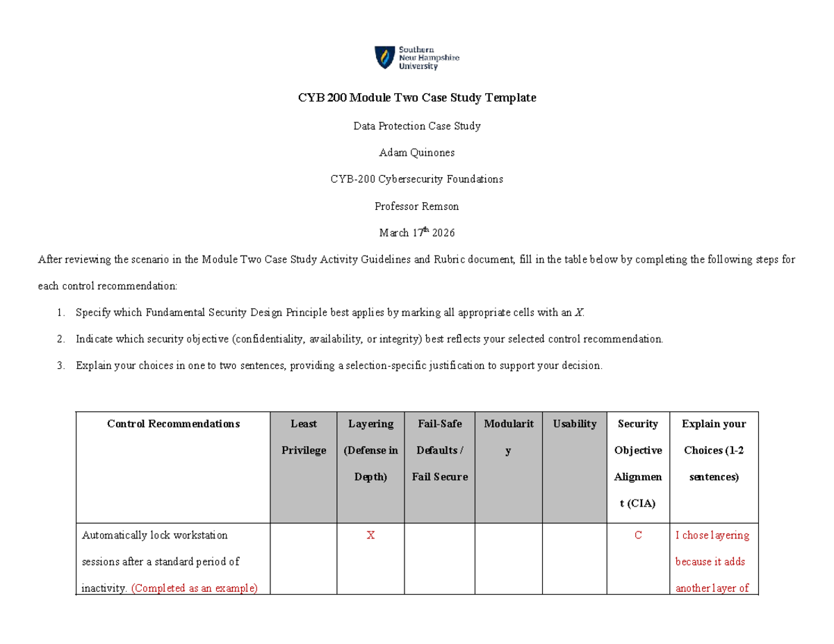 CYB 200 Module Two Case Study: Data Protection Strategies by Adam ...
