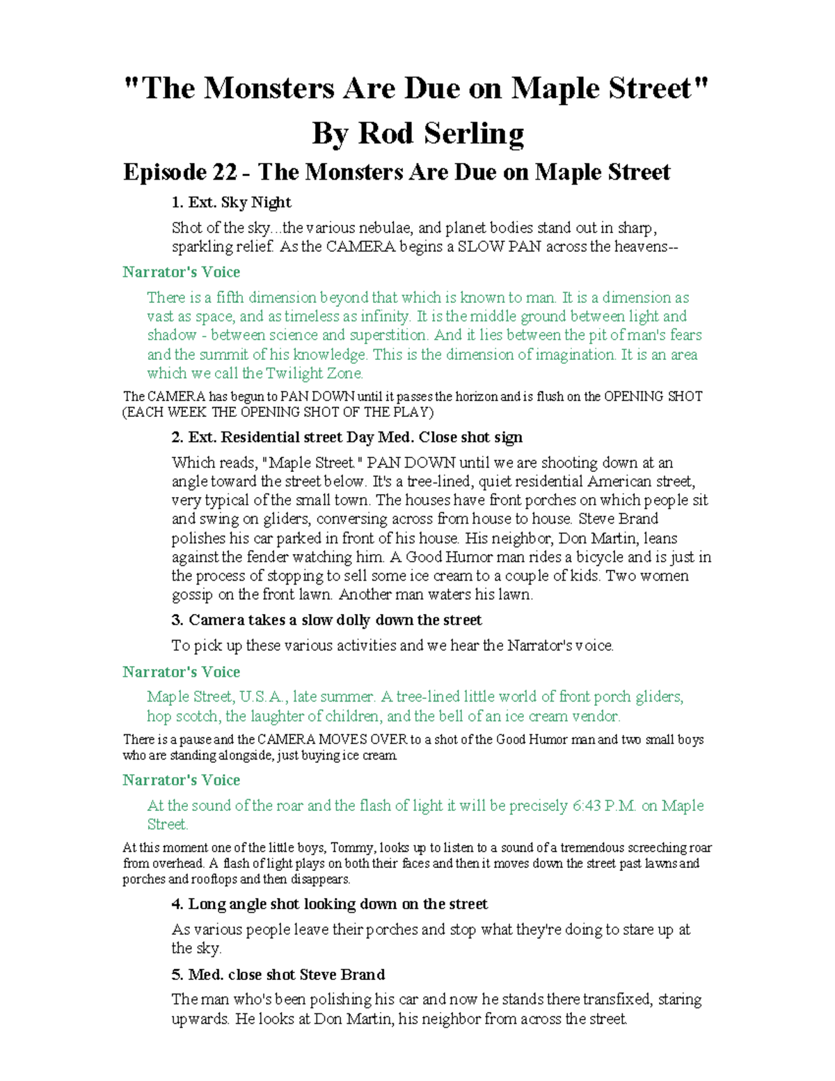 Lecture Notes: Episode 22 - The Monsters Are Due on Maple Street - Studocu