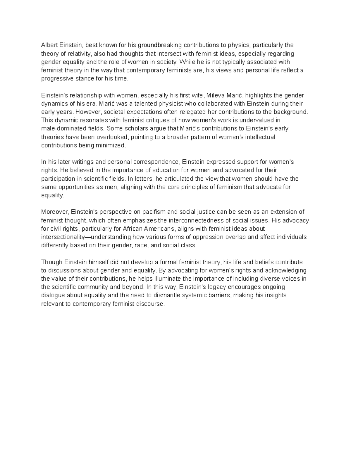 Einstein's Perspectives on Gender Equality: A Feminist Lens Analysis ...