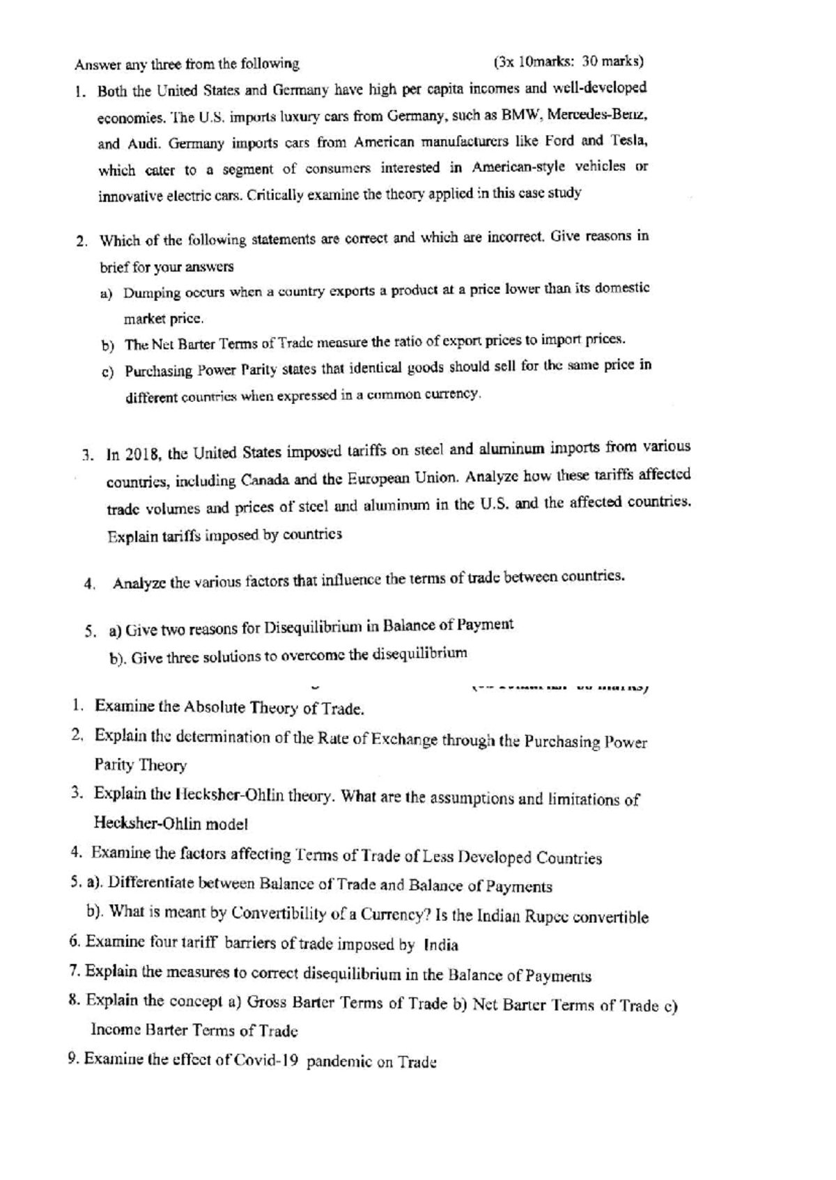 Previous Year Questions - International Trade Theories & Applications ...