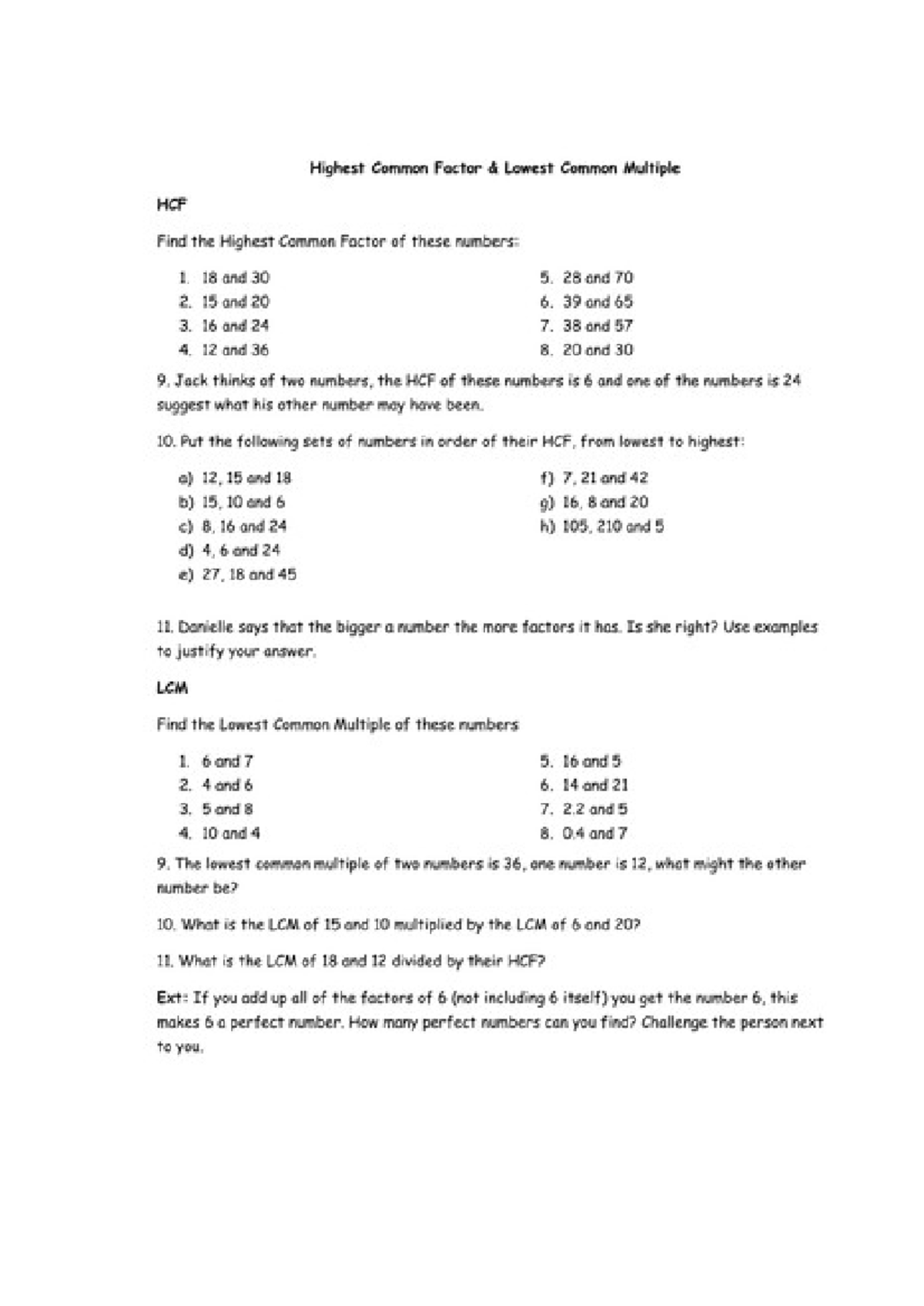 HCF & LCM Homework Exercises for Math 101 - Studocu