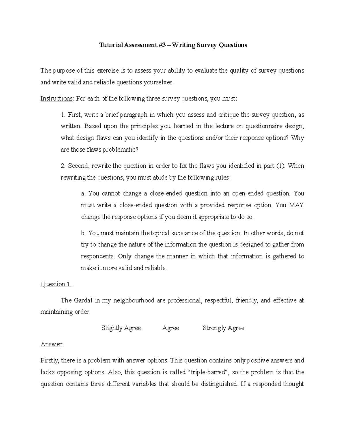 Tutorial 3 - Tutorial Assessment #3 – Writing Survey Questions The ...