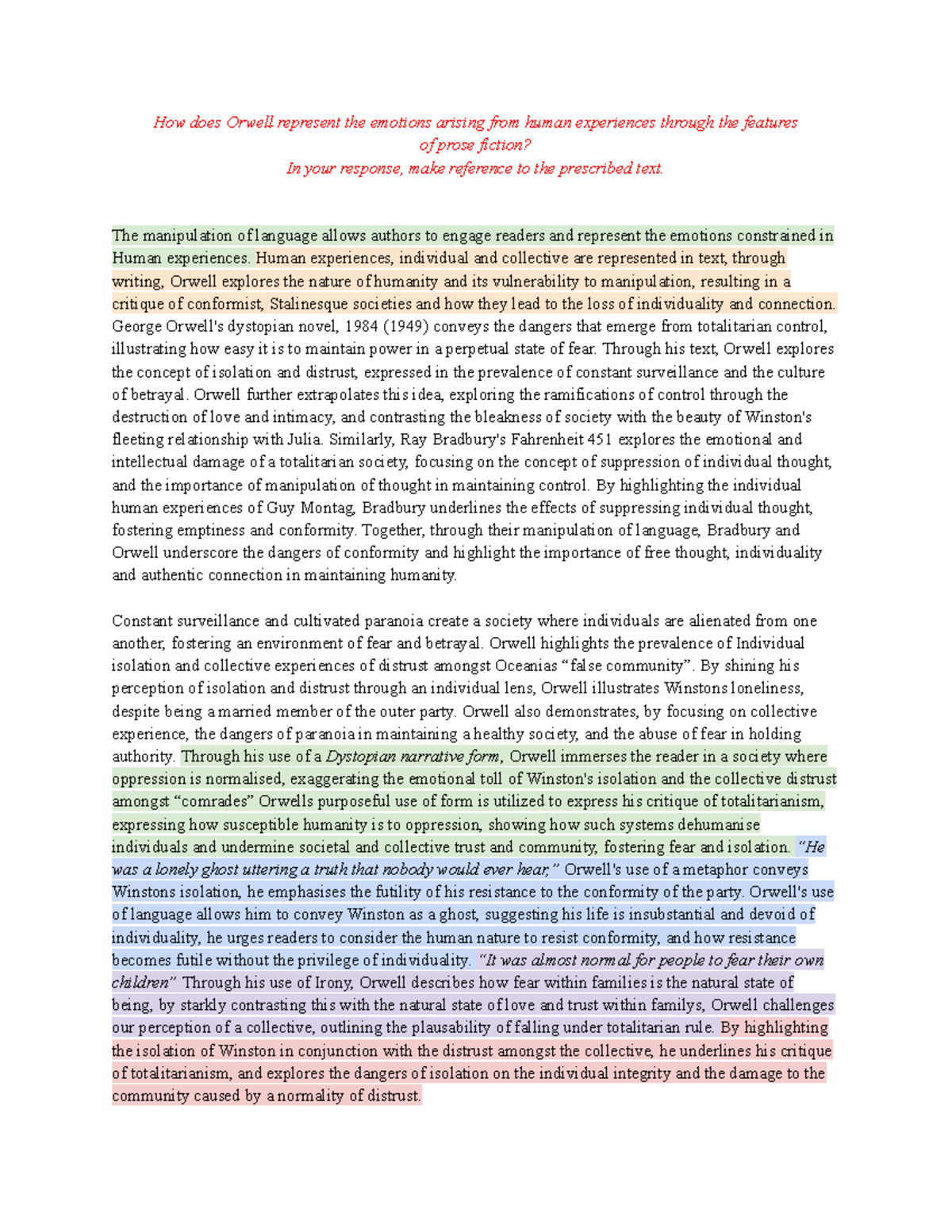 ENG 101 - Comparative Essay: Orwell & Bradbury on Totalitarianism and ...