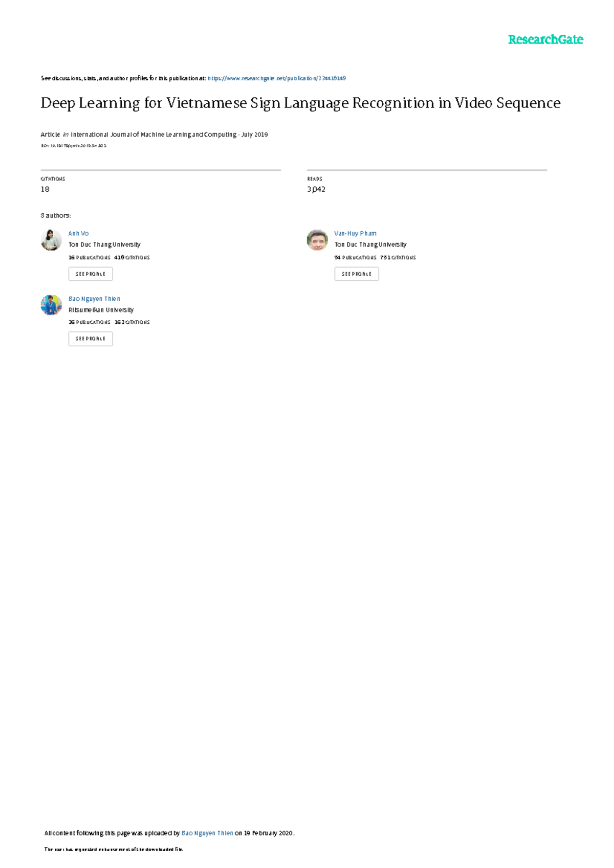 Deep Learning for Vietnamese Sign Language Recognition (IJMLC 823 ...
