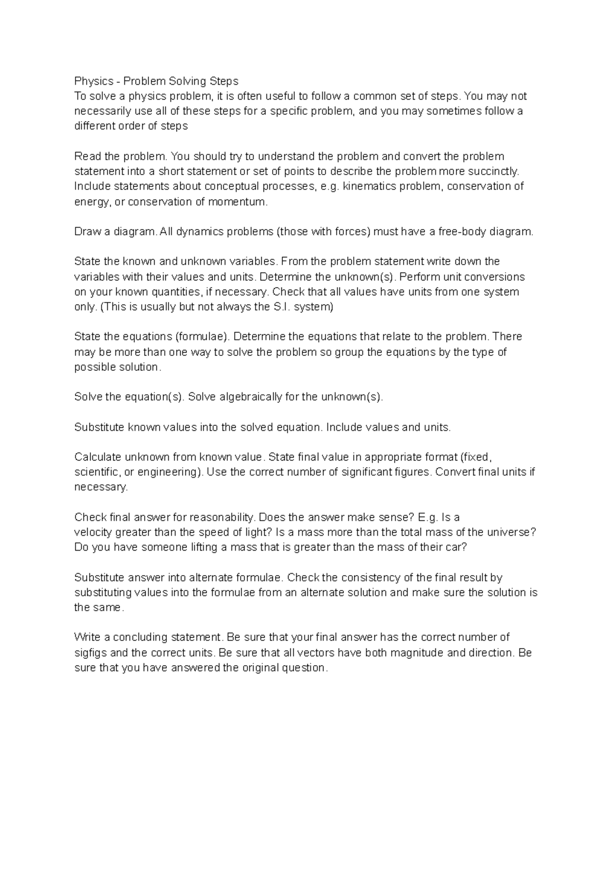 PHYS 101: Steps for Solving Physics Problems Effectively - Studocu