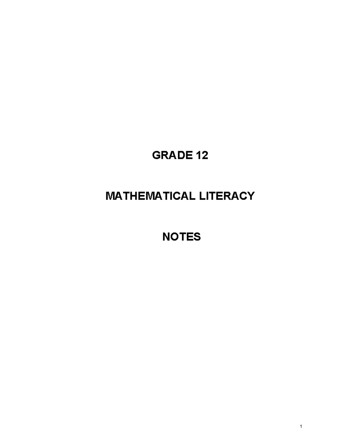 Mathematical Literacy Grade 12: Comprehensive Revision Notes - Studocu