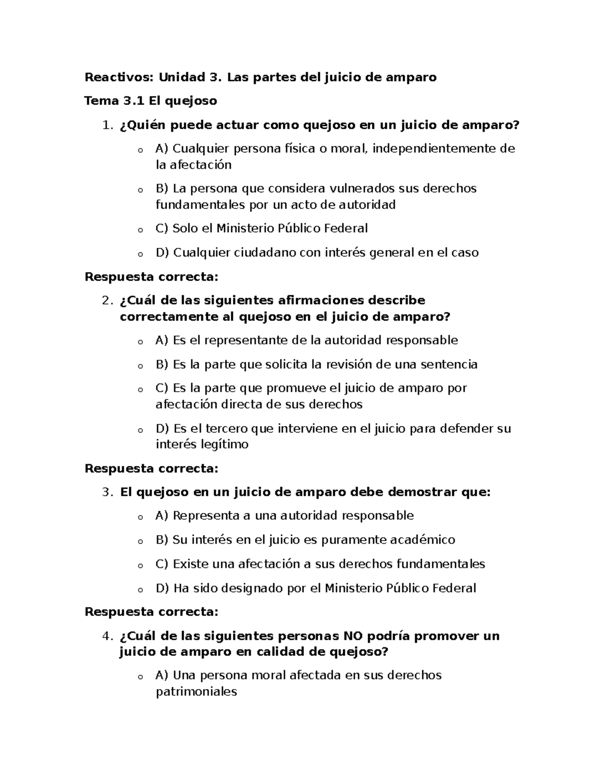 Unidad 3 Cuestionario Examen Sobre Juicio De Amparo Studocu