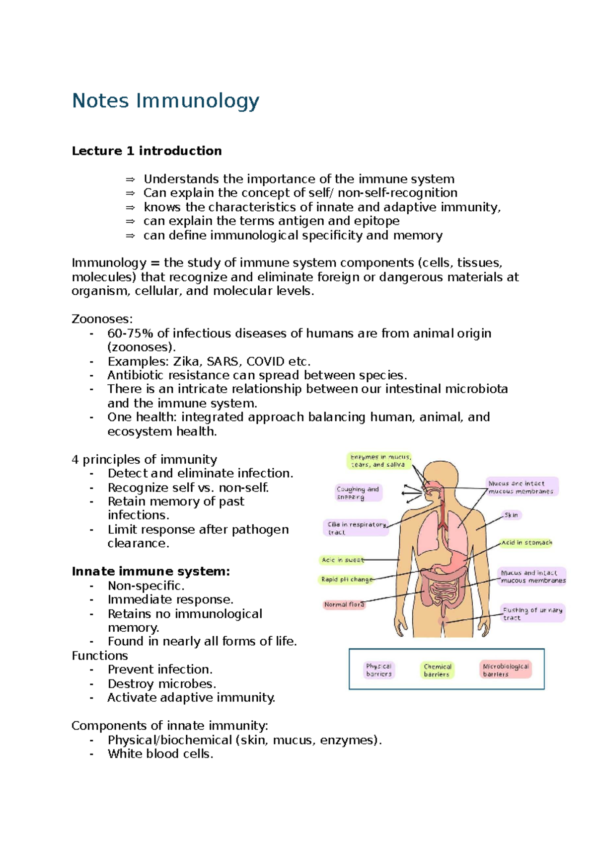 Immunology Lecture Notes: Key Concepts and Overview - Studeersnel