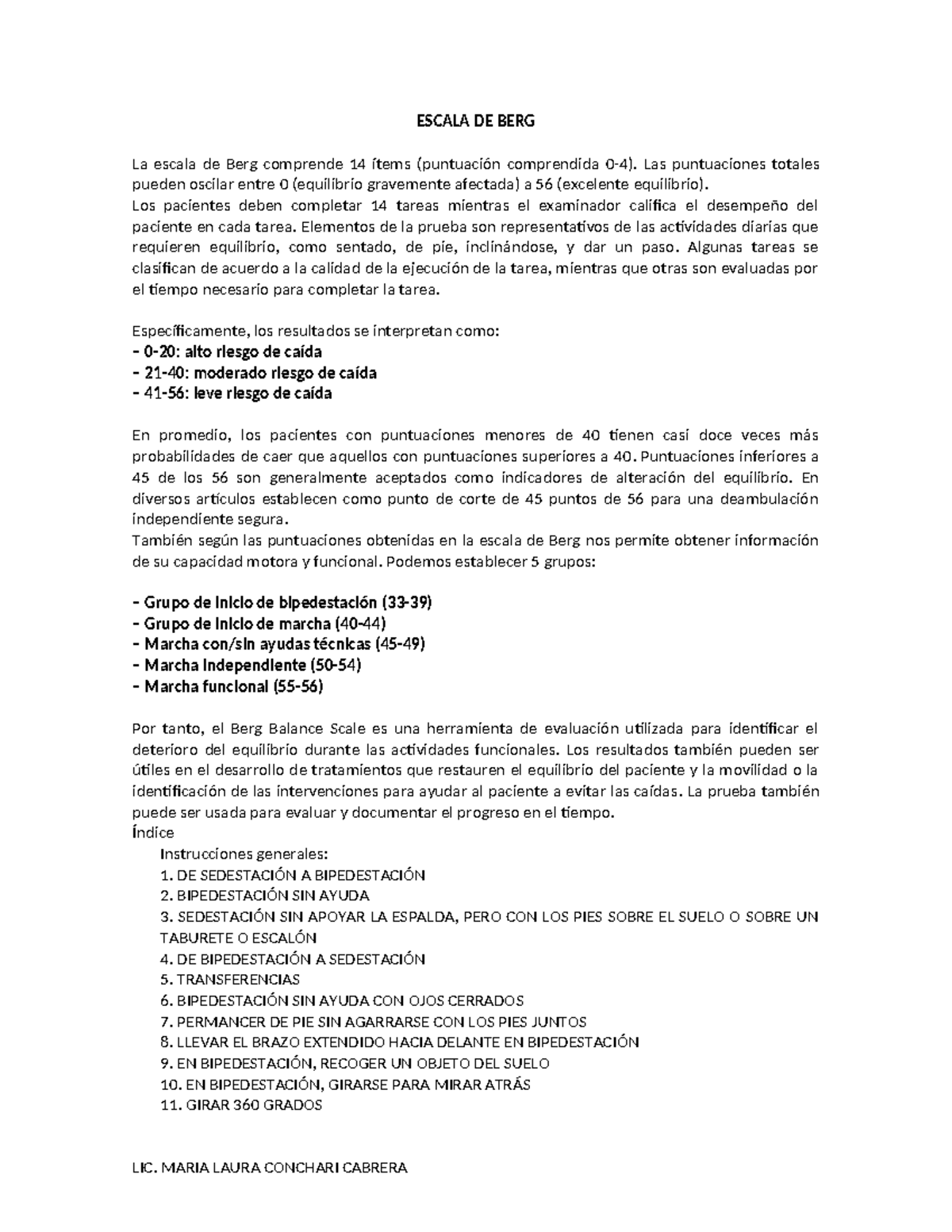 Escala de Berg: Evaluación del Equilibrio y Riesgo de Caídas - Studocu