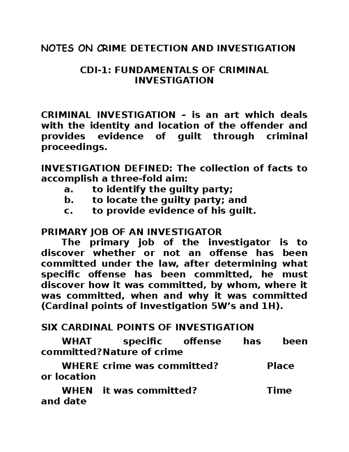 (CDI 1) Essential Concepts in Criminal Investigation and Detection ...