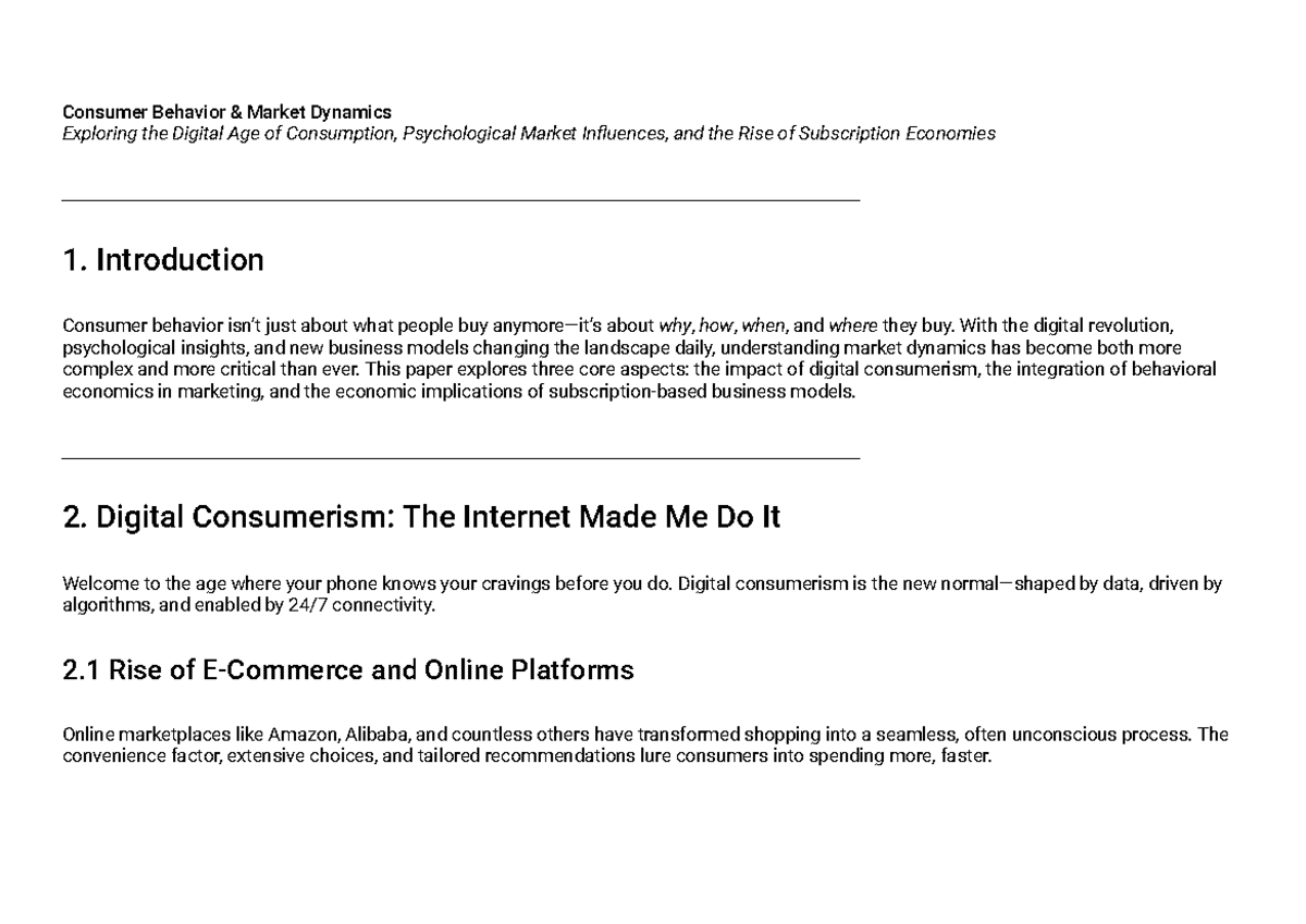 Consumer Behaviour and Market Dynamics - Consumer Behavior & Market ...