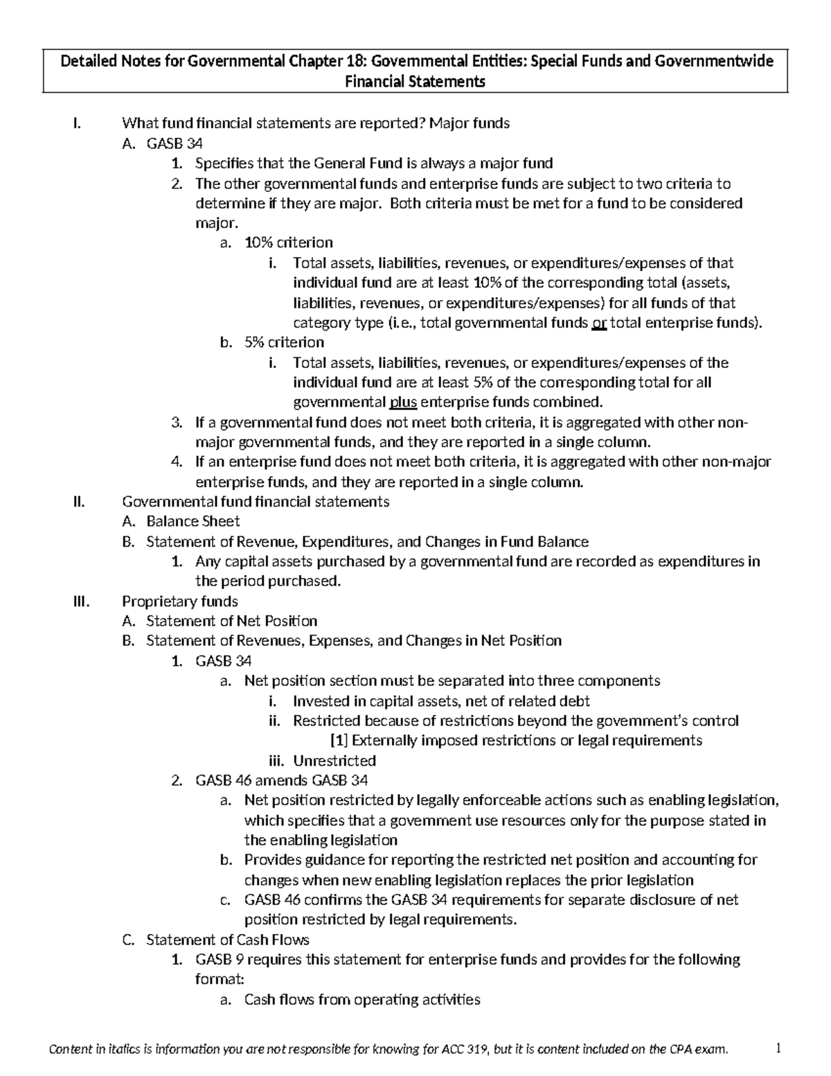 GASB 34 Detailed Notes for Governmental Financial Statements Overview ...