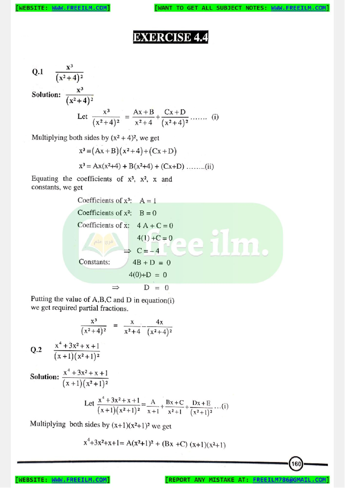 10th Maths CH4 Exercise 4 Solutions: Partial Fractions - Studocu