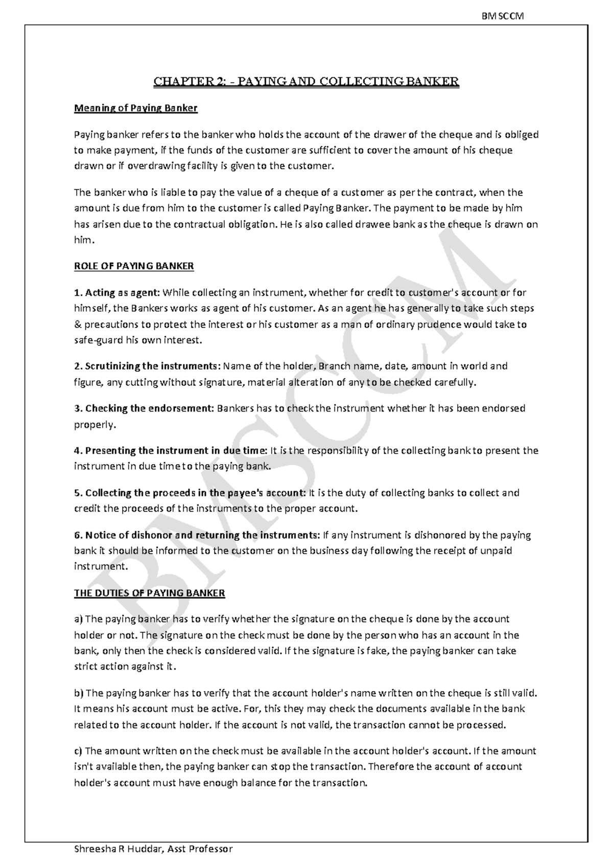 Ch 2 (11) - Notes on Paying and Collecting Banker Responsibilities ...