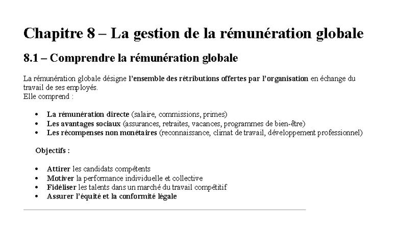 RH - Séance 7 - Chapitre 8 : Gestion de la Rémunération Globale - Studocu