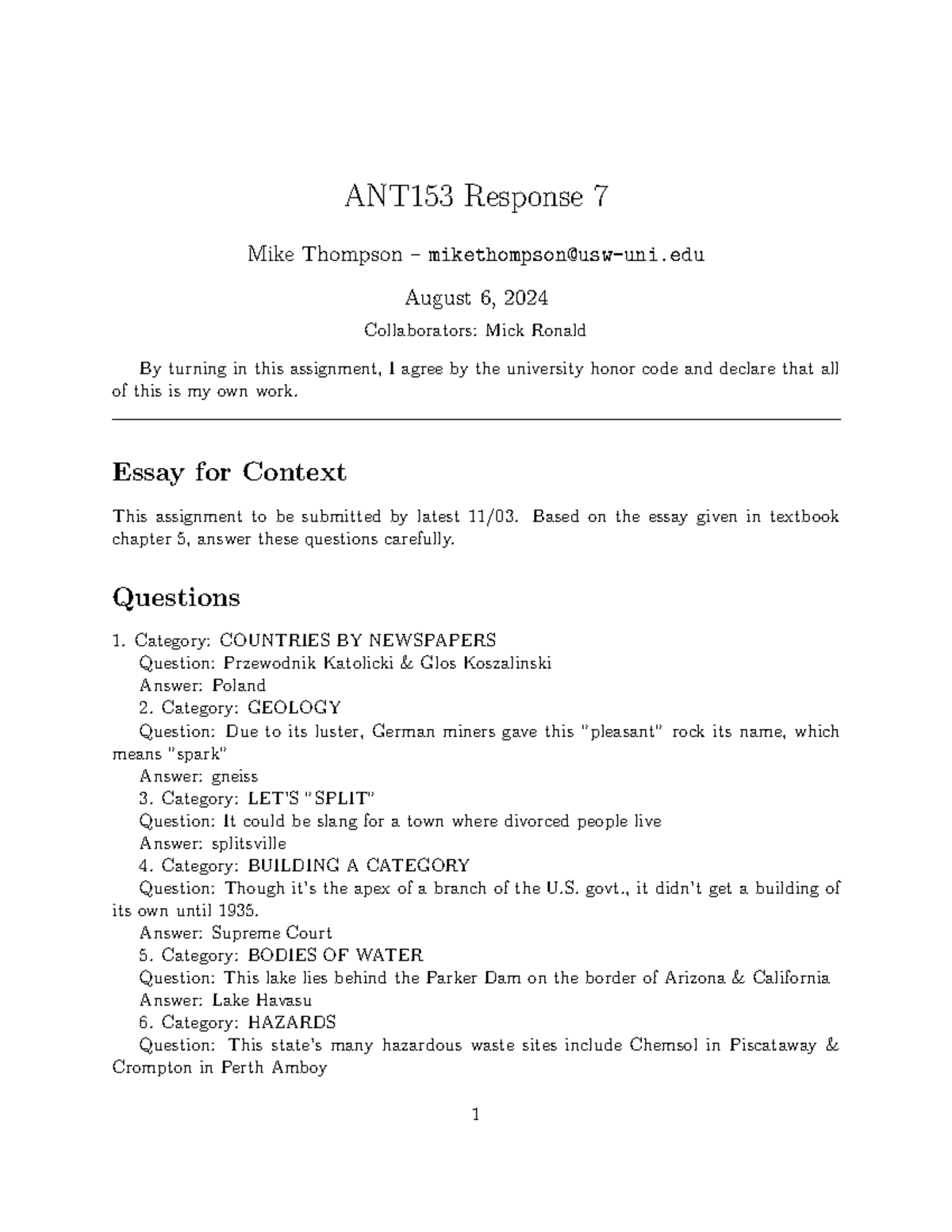 ANT153 Essay Notes: Response 7 on Human Biology and Culture - Studocu