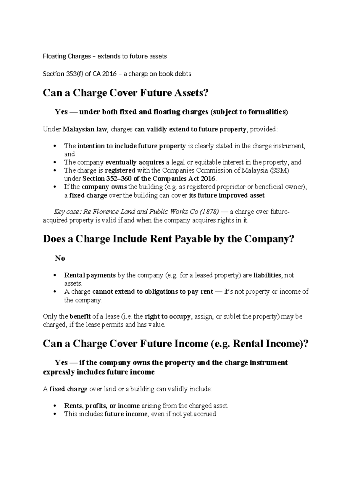 CA 2016: Floating Charges and Future Assets Explained - Studocu
