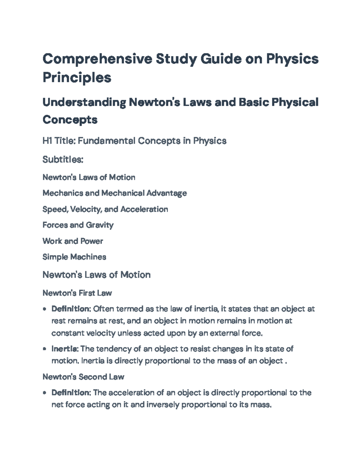 Comprehensive Physics Study Guide: Newton's Laws and Mechanics ...