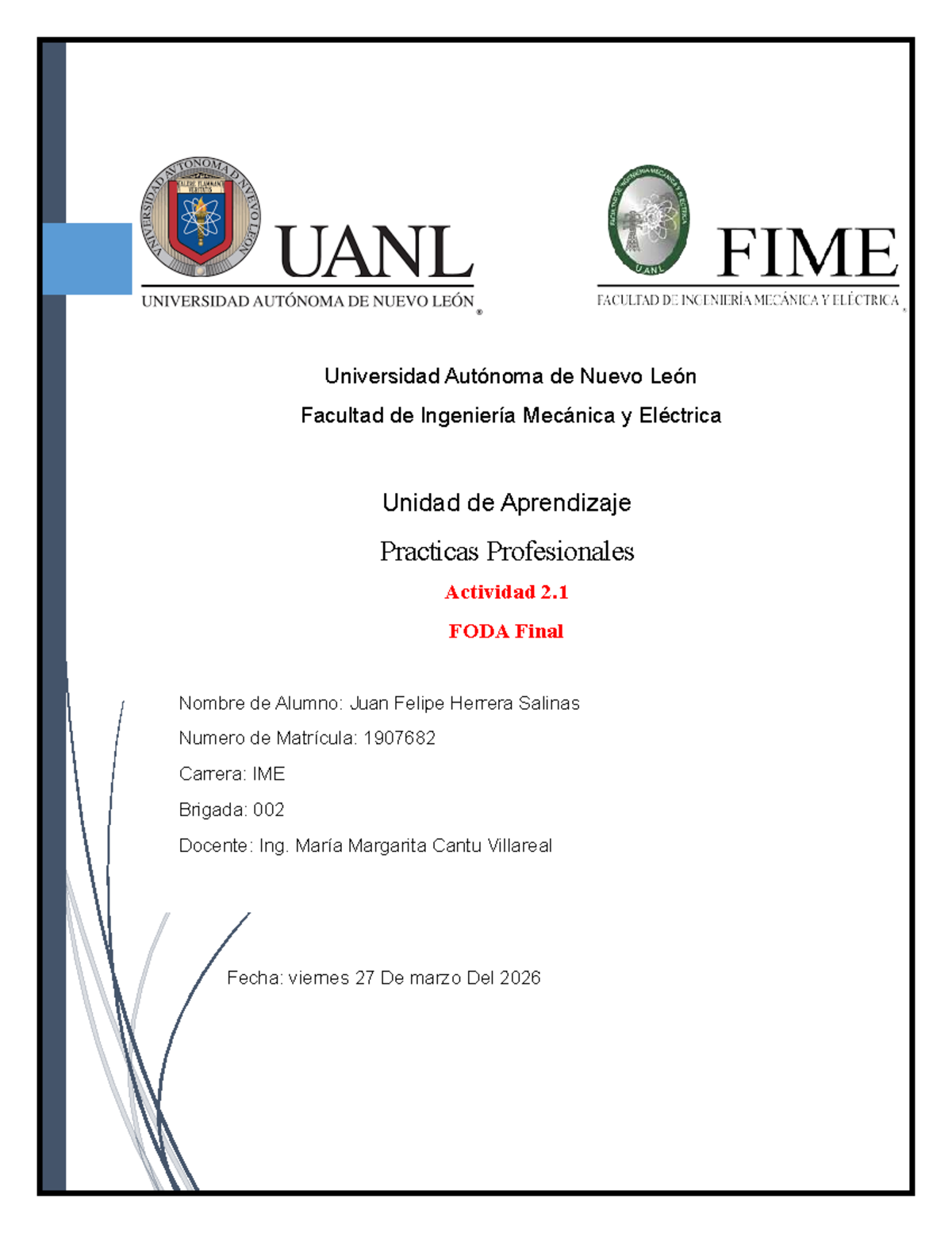 FODA Final - Actividad 2.1 - Prácticas Profesionales IME - Studocu