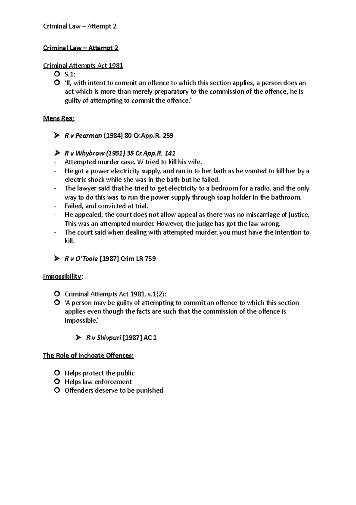 Criminal Law – Attempt 2: Key Concepts and Case Summaries - Studocu
