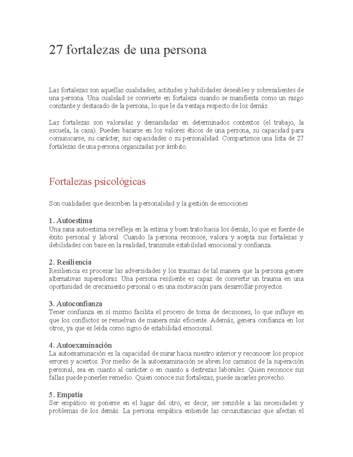 27 fortalezas de una persona - 27 fortalezas de una persona Las fortalezas son aquellas ...