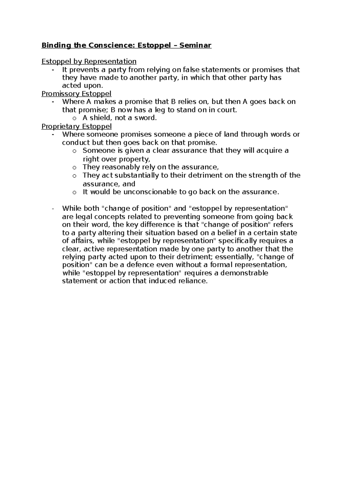 Estoppel Seminar: Understanding Promissory & Proprietary Estoppel - Studocu