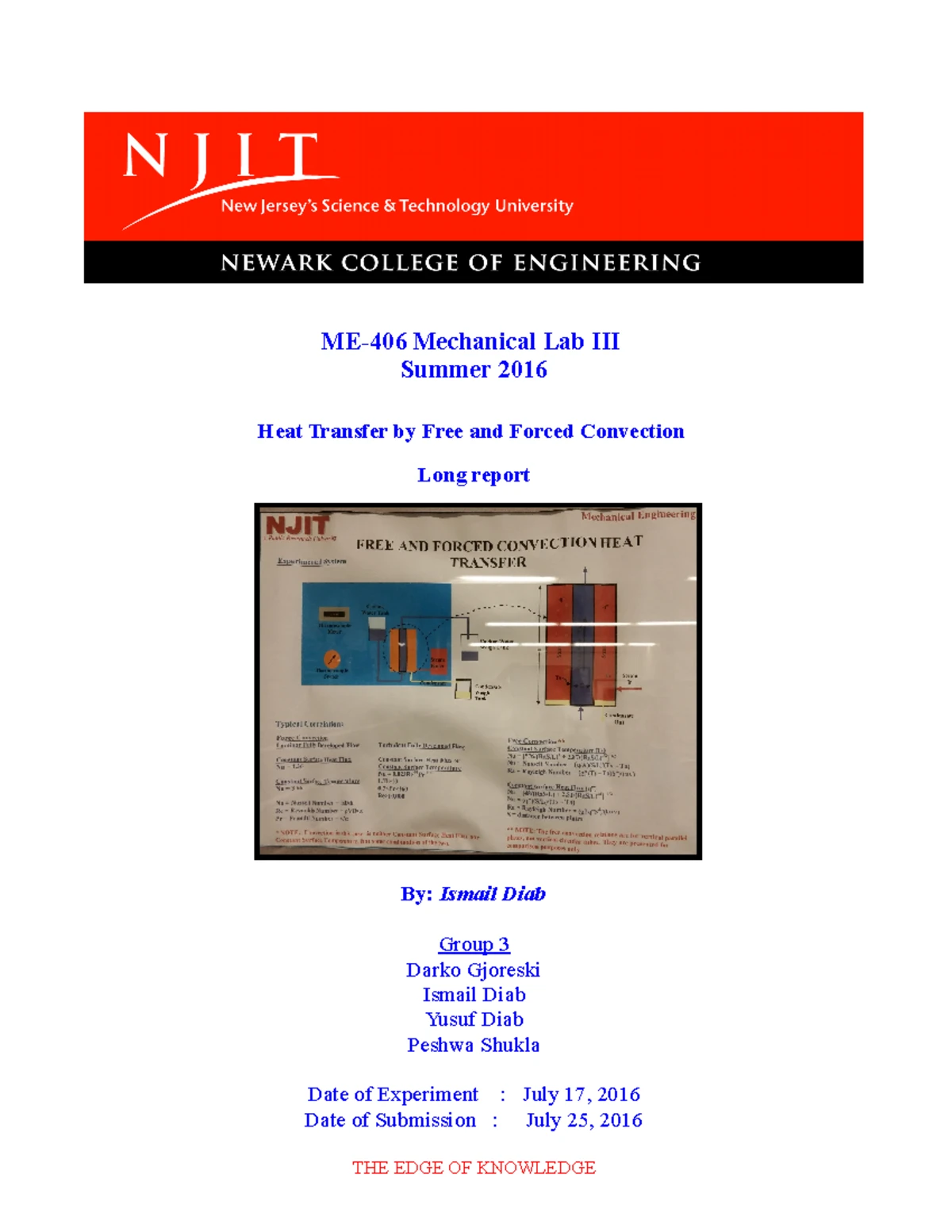 Convection Lab Report - Final - HEAT TRANSFER BY FREE AND FORCED ...