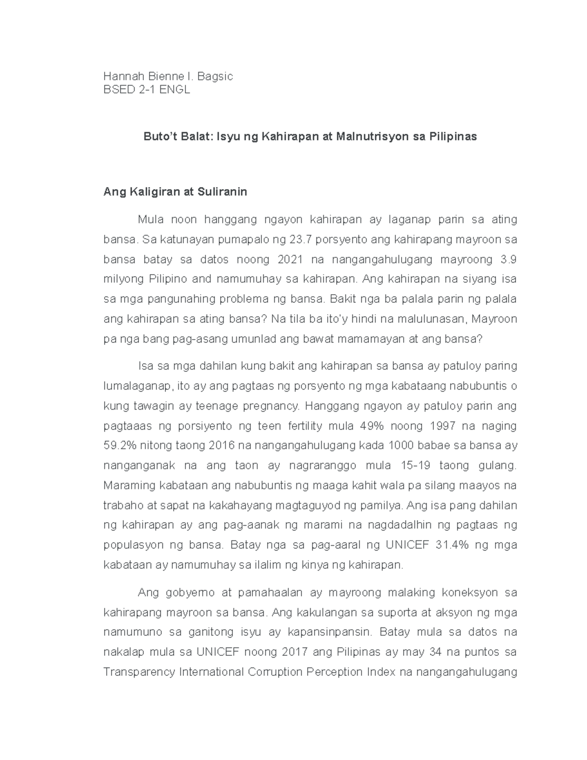 Pagpag sa Hapag - Hannah Bienne l. Bagsic BSED 2-1 ENGL Buto’t Balat ...