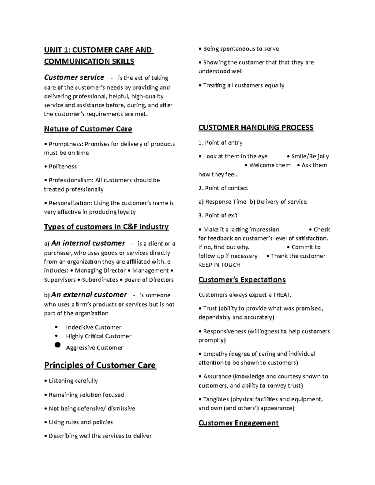 ANDY C&F Customer Care Communication Strategies Notes - Studocu