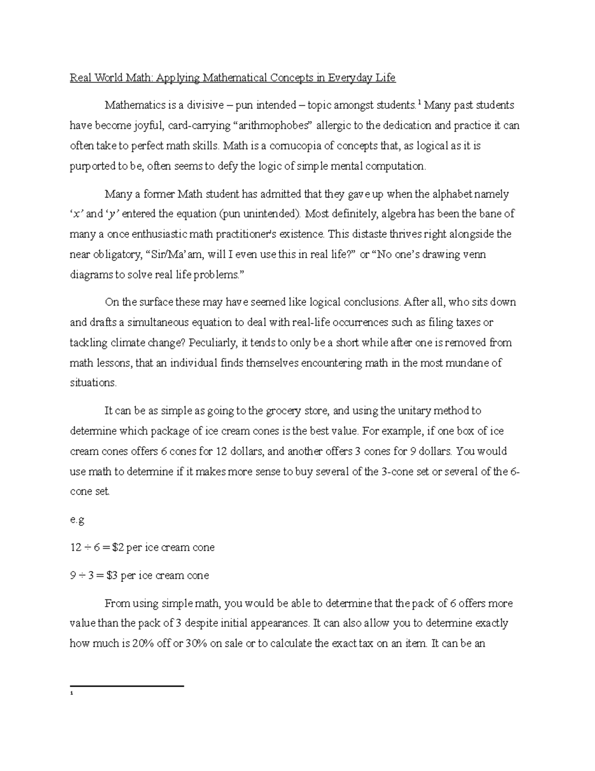 Applications of Math Note - Real World Math: Applying Mathematical ...