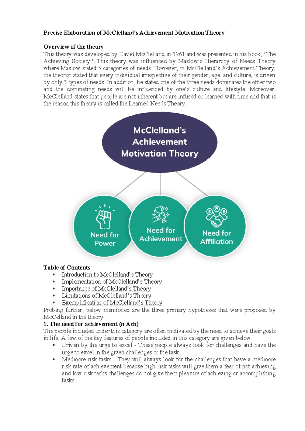 Theory of McClelland's Achievement Motivation - Overview and ...