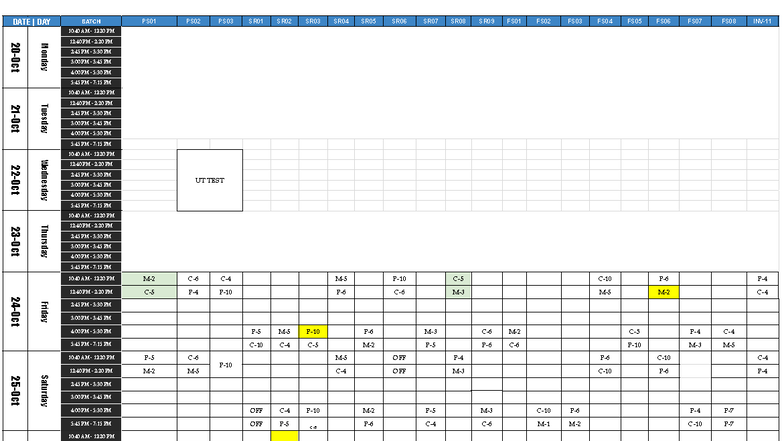 Engineering Wing Time Table (20-Oct to 26-Oct 2025) - Studocu