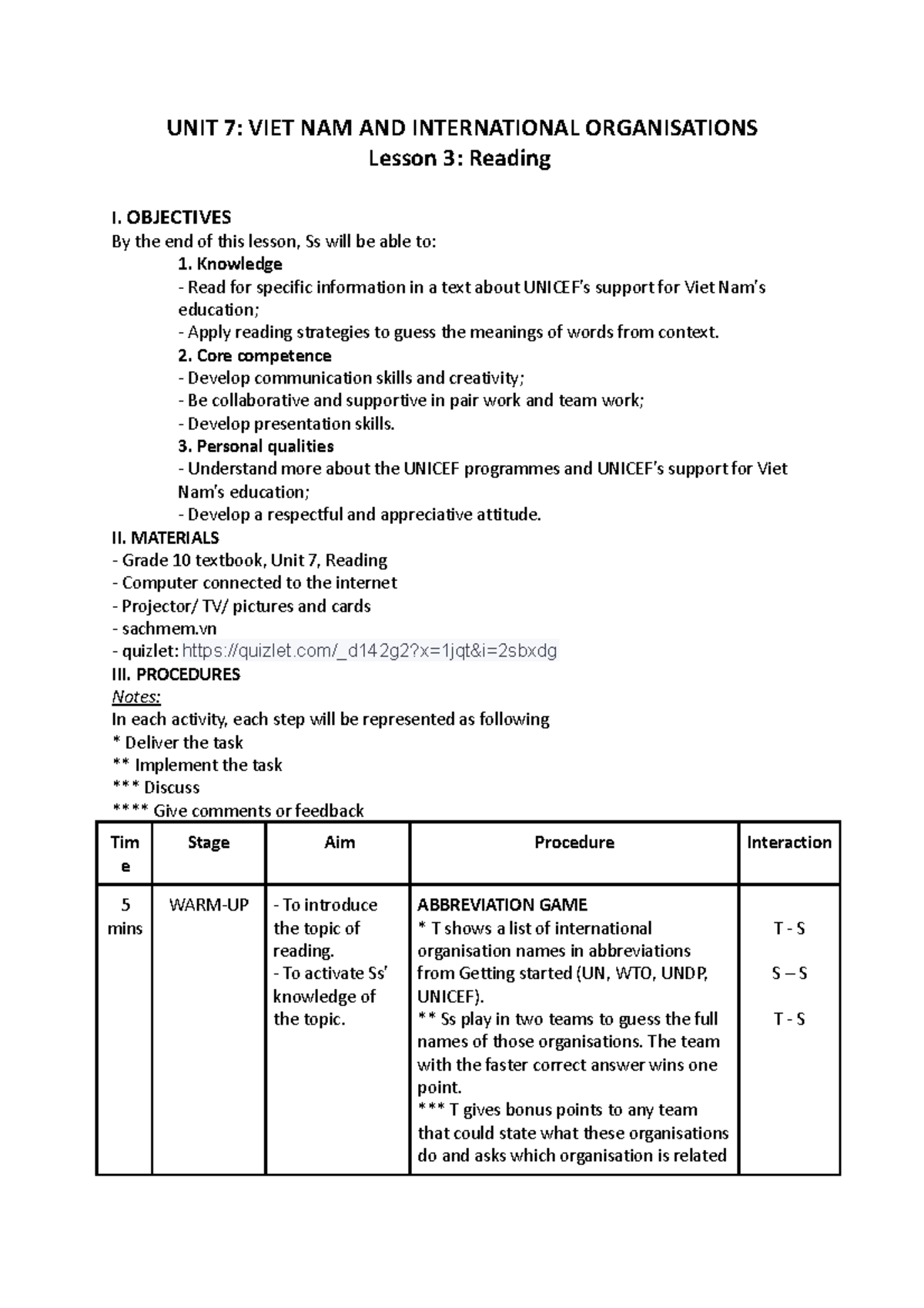 ICT - sdsdsds - UNIT 7: VIET NAM AND INTERNATIONAL ORGANISATIONS Lesson ...