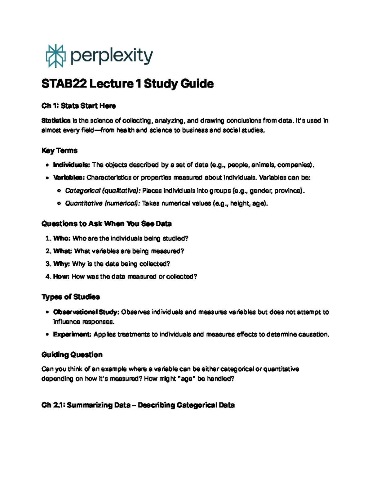 STAB22 Lecture 1 Study Guide: Introduction to Statistics and Data Analysis - Studocu