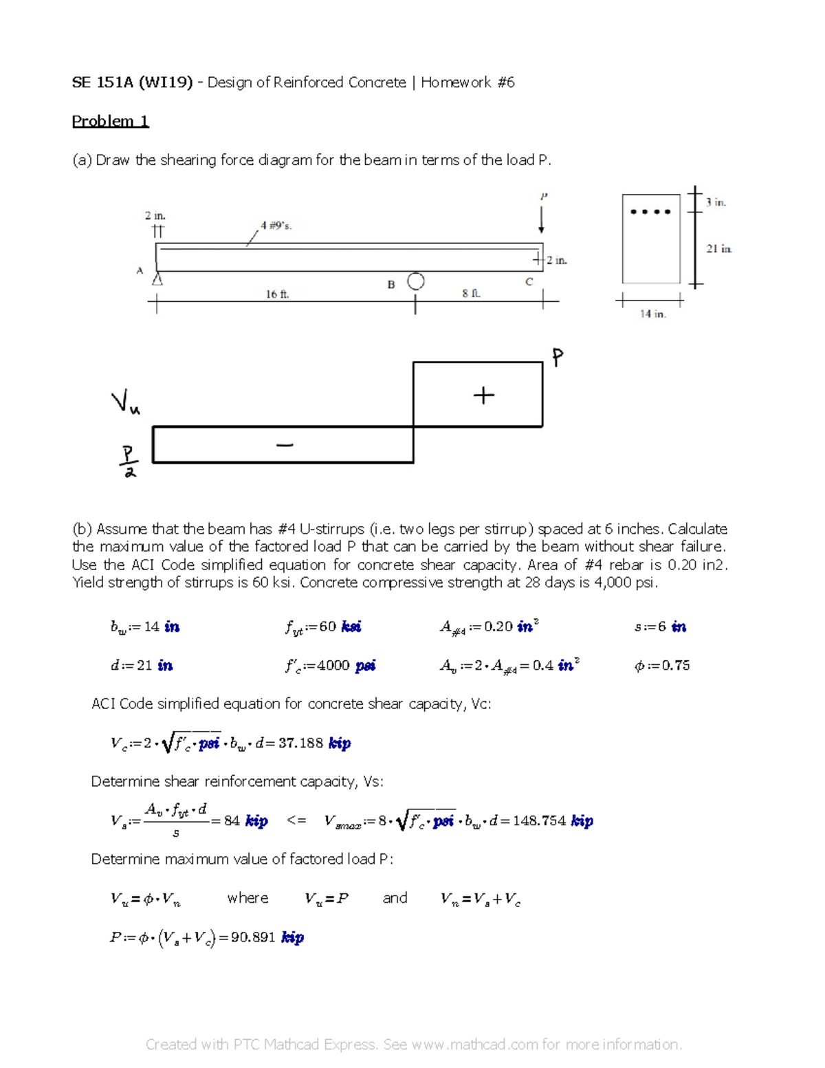 HW 6 Solutions - Assignment of civil engineering - SE 151A (WI19 ...