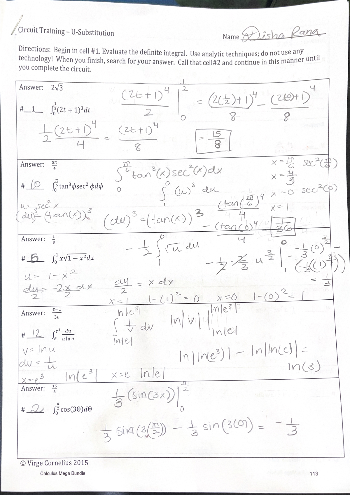 HW U-substitution circuit - Circuit Training Name Disha Rana Directions: Begin in cell Evaluate ...