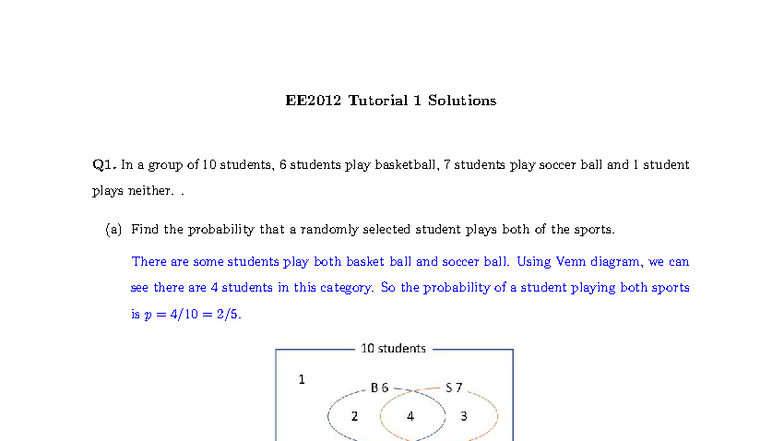 EE2012 Tutorial 1 Solutions: Probability Concepts and Calculations ...
