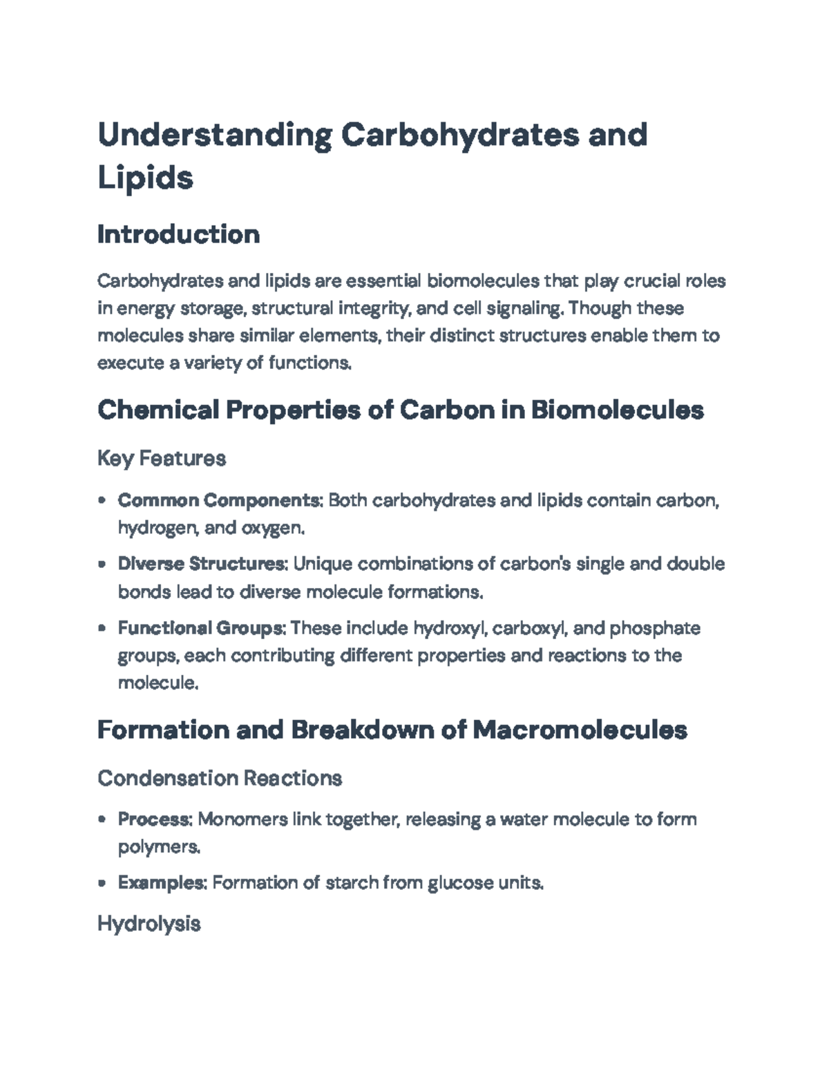 Biomolecules: Carbohydrates and Lipids Overview - Key Concepts - Studocu