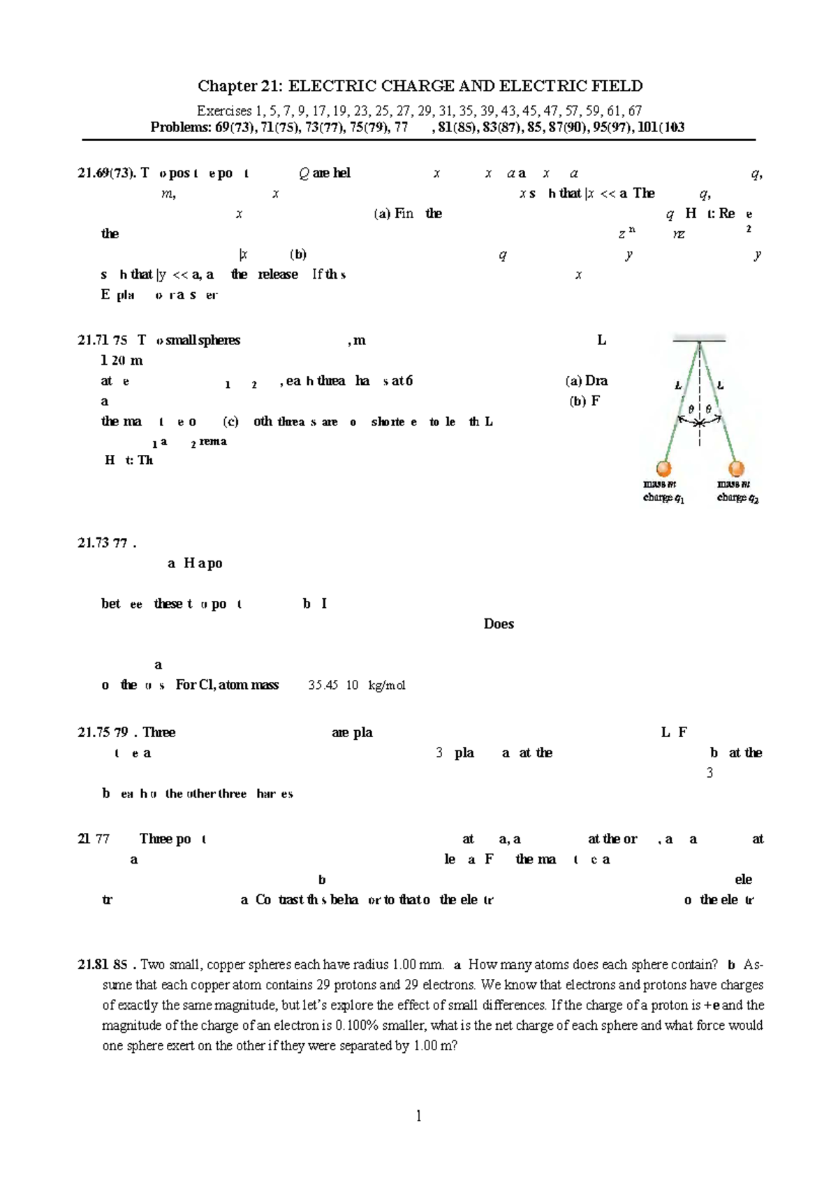 Chapter 21: Electric Charge and Electric Field Exercises & Problems ...