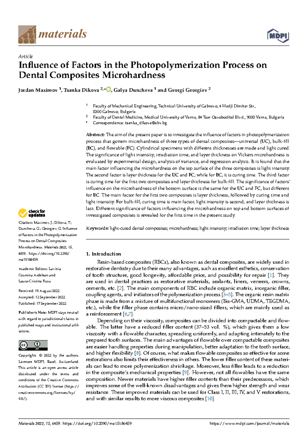 Influence of Photopolymerization Factors on Dental Composites ...