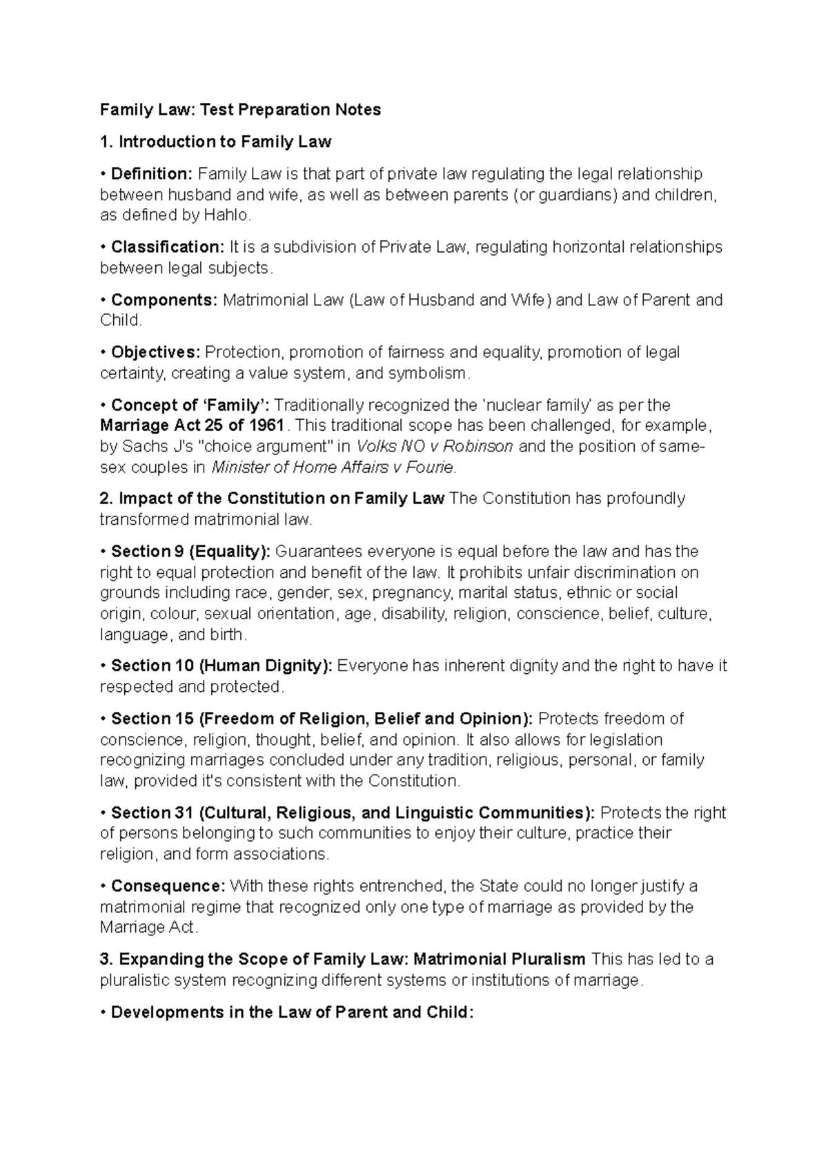 Family Law (LAW101): Comprehensive Test Prep Notes - Studocu