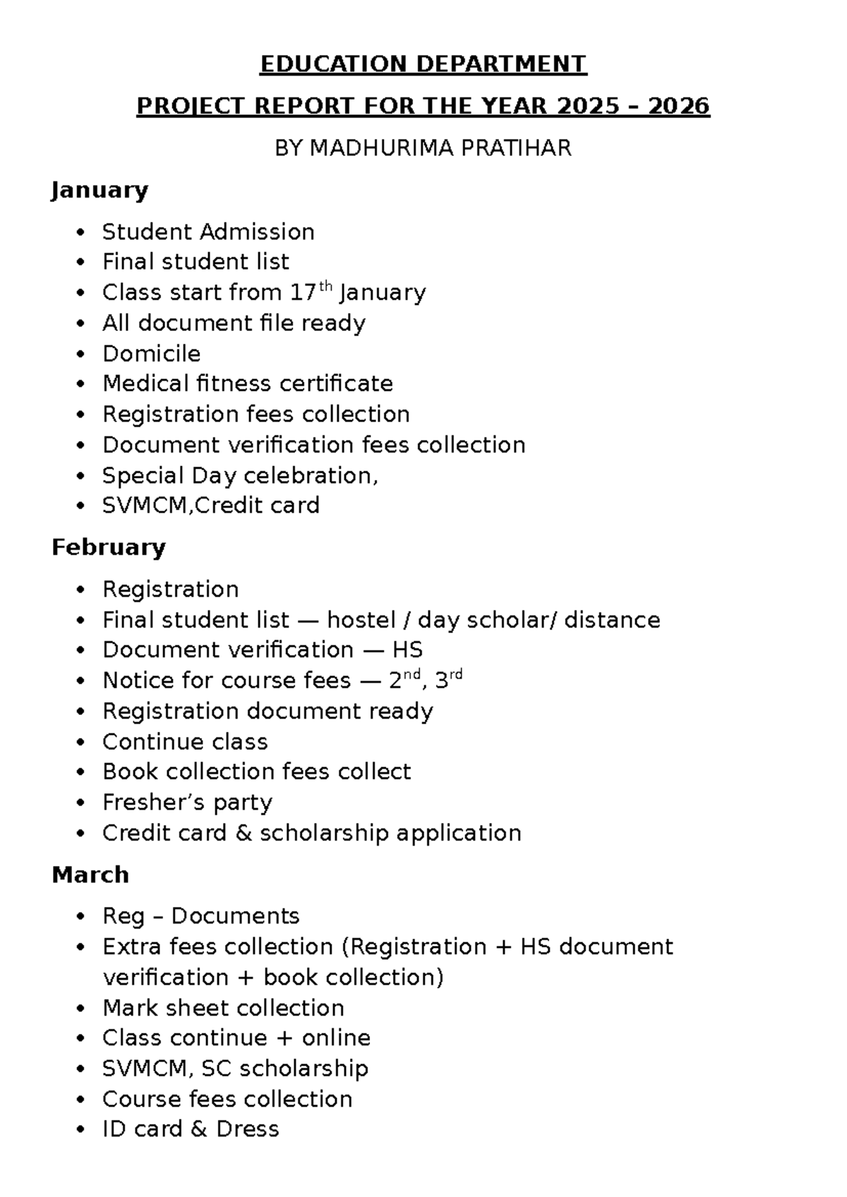 EDUCATION DEPT PROJECT REPORT 2025-2026: STUDENT ADMISSION & FEES - Studocu