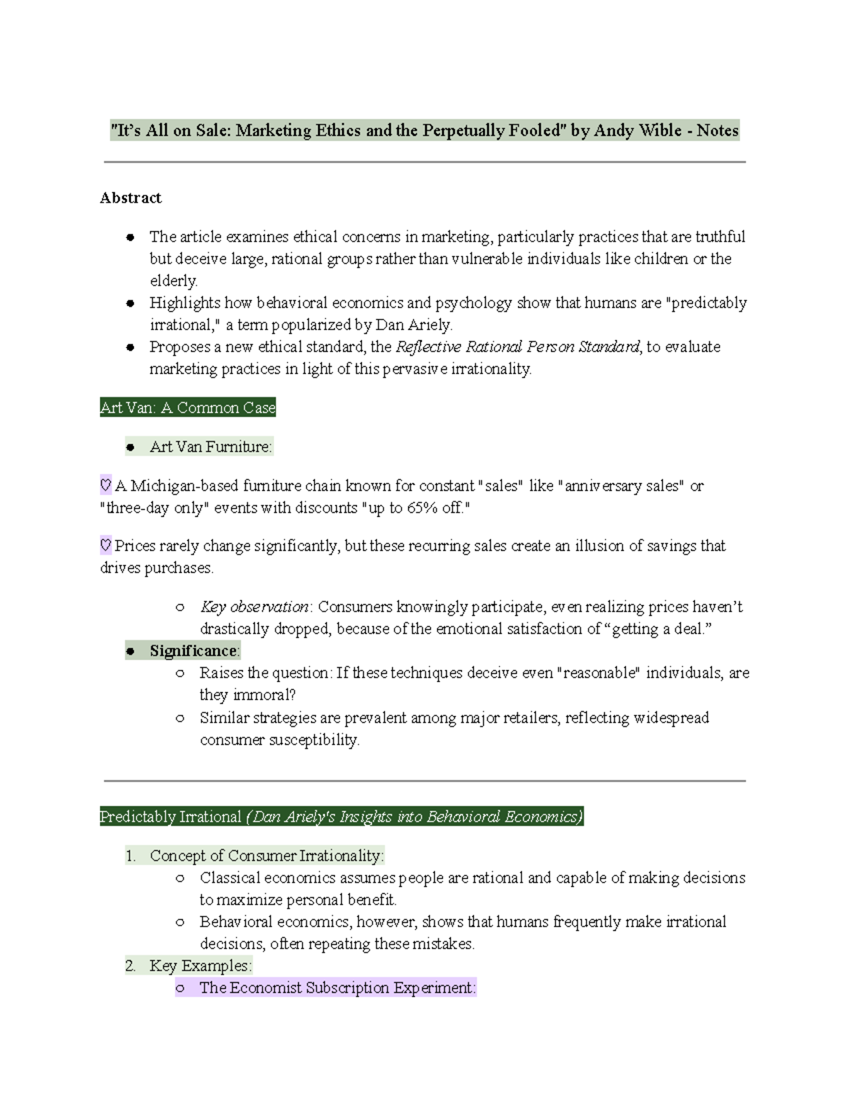 Marketing Ethics and Consumer Behavior: Class 11 Notes - Studocu