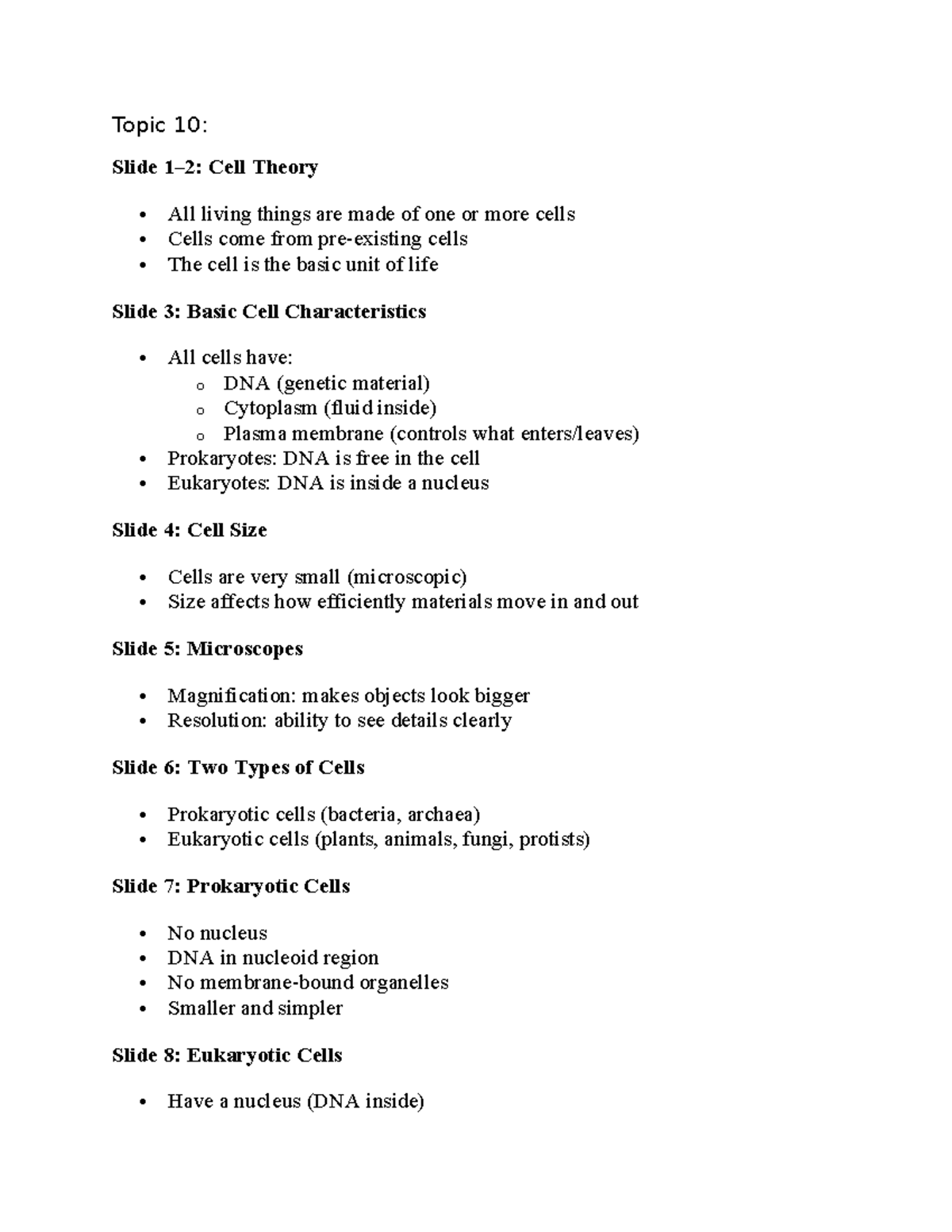 Topic 10: Cell Theory & Biology Overview for Exam Prep - Studocu