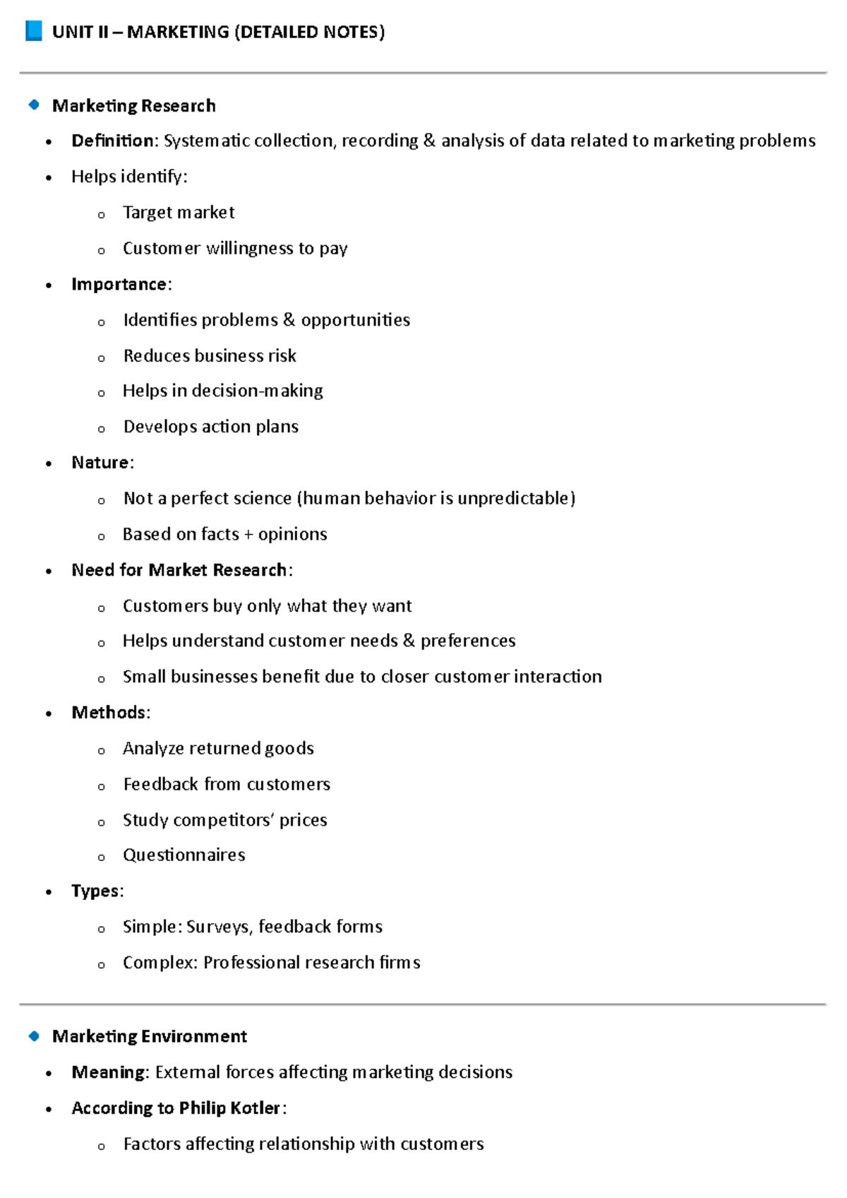 UNIT II MARKETING: Detailed Notes on Marketing Research & Strategies ...