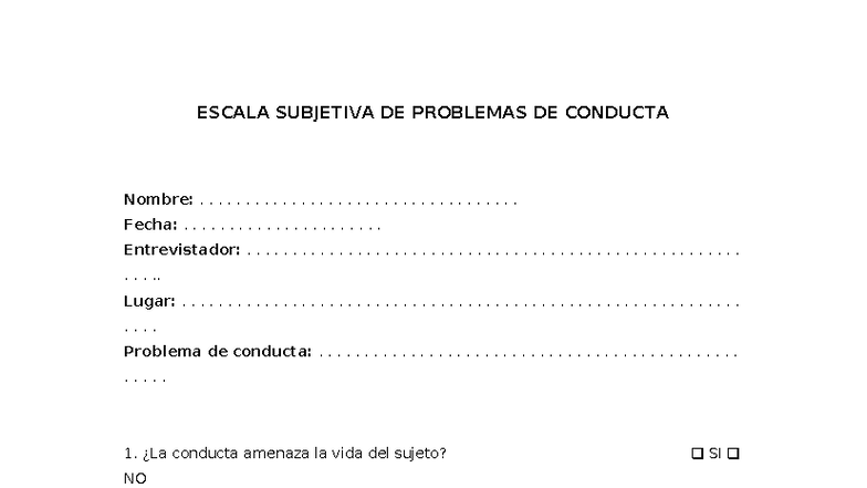 ESC 101: Escala Subjetiva de Problemas de Conducta - Studocu