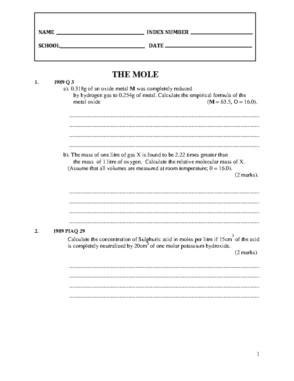 TH-E-MOLE: Comprehensive Study Guide for Chemistry Concepts and ...