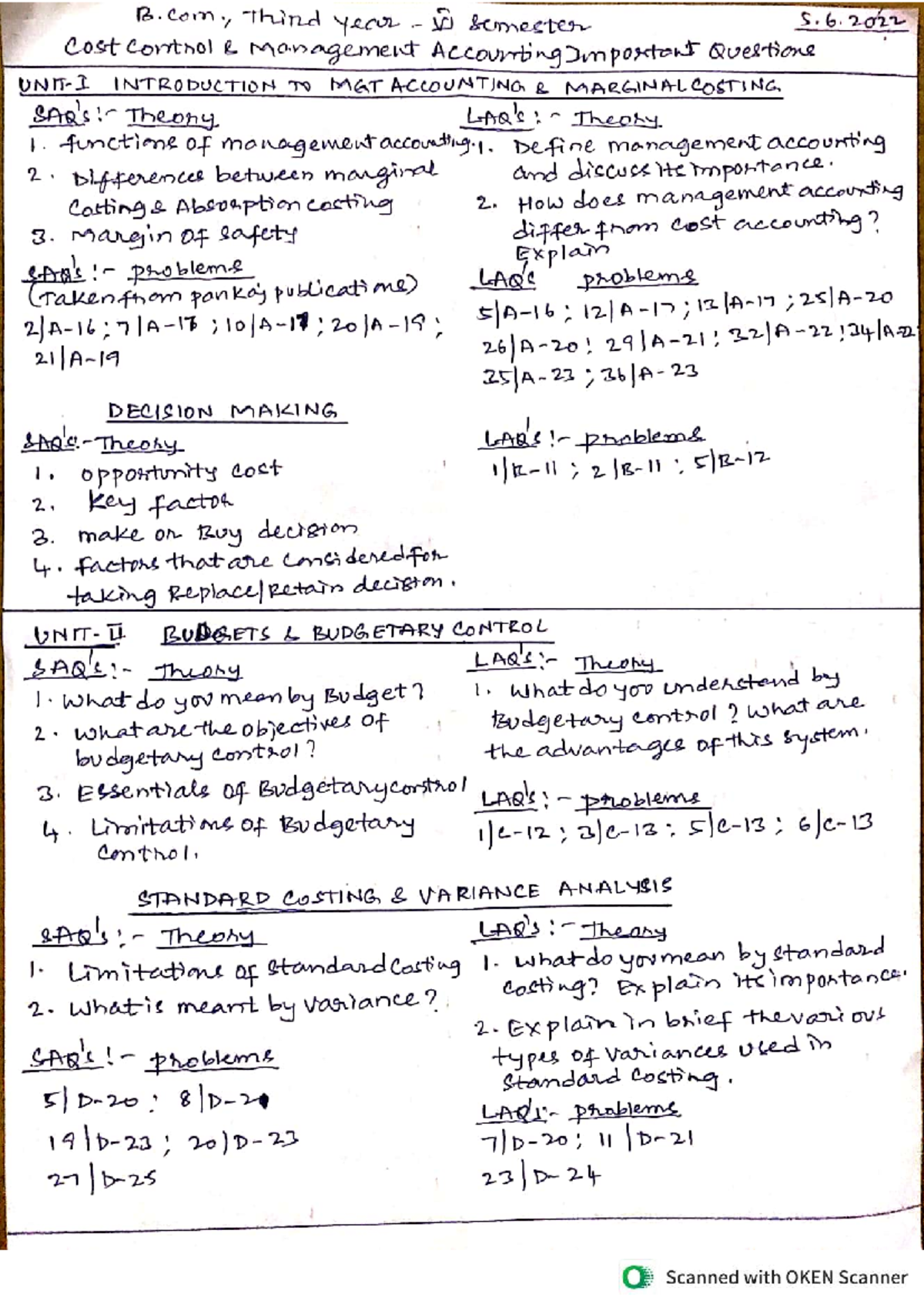 Cost Management and Accounting Concepts - CCMA 2020 Notes - Studocu