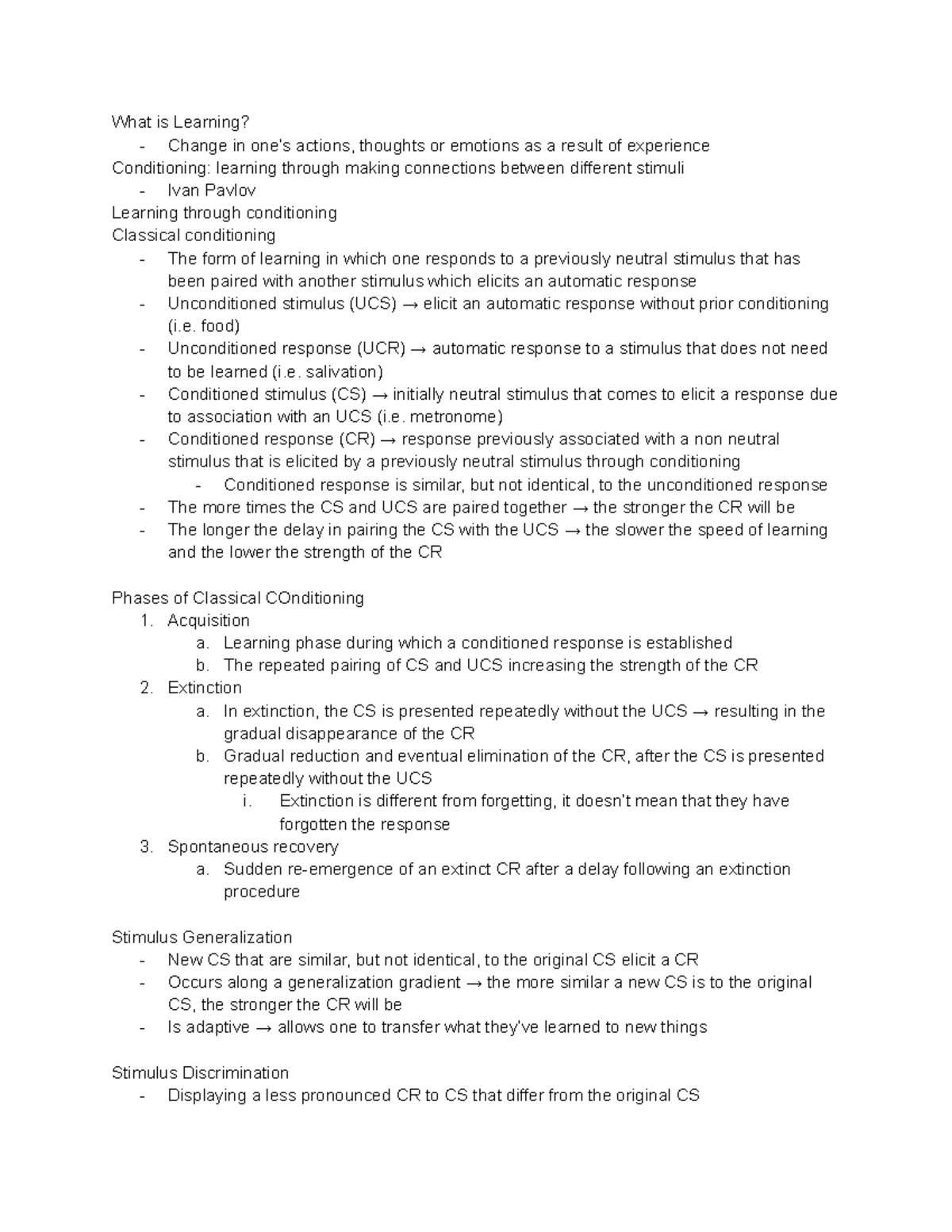 PSY102 Week 7 Lecture Notes: Learning and Conditioning Concepts - Studocu