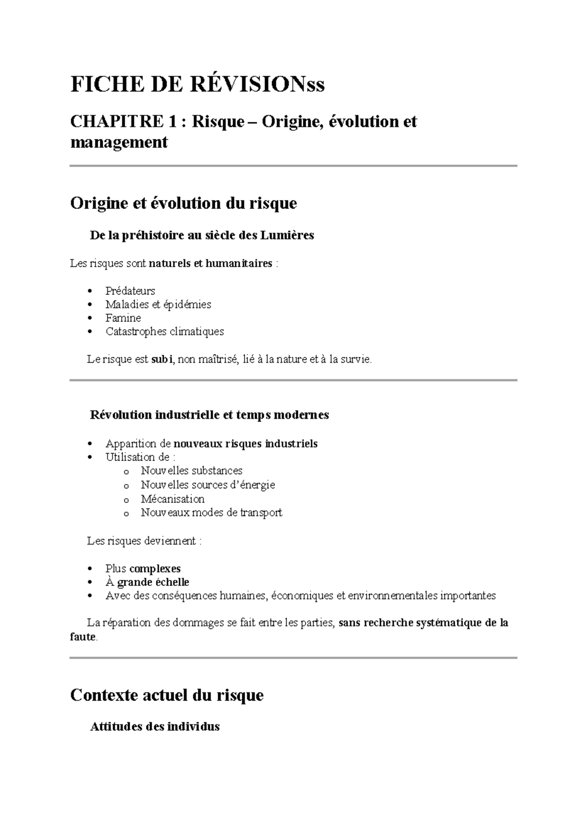 FICHE DE RÉVISION CHAPITRE 1 : Management des Risques et Contrôle ...